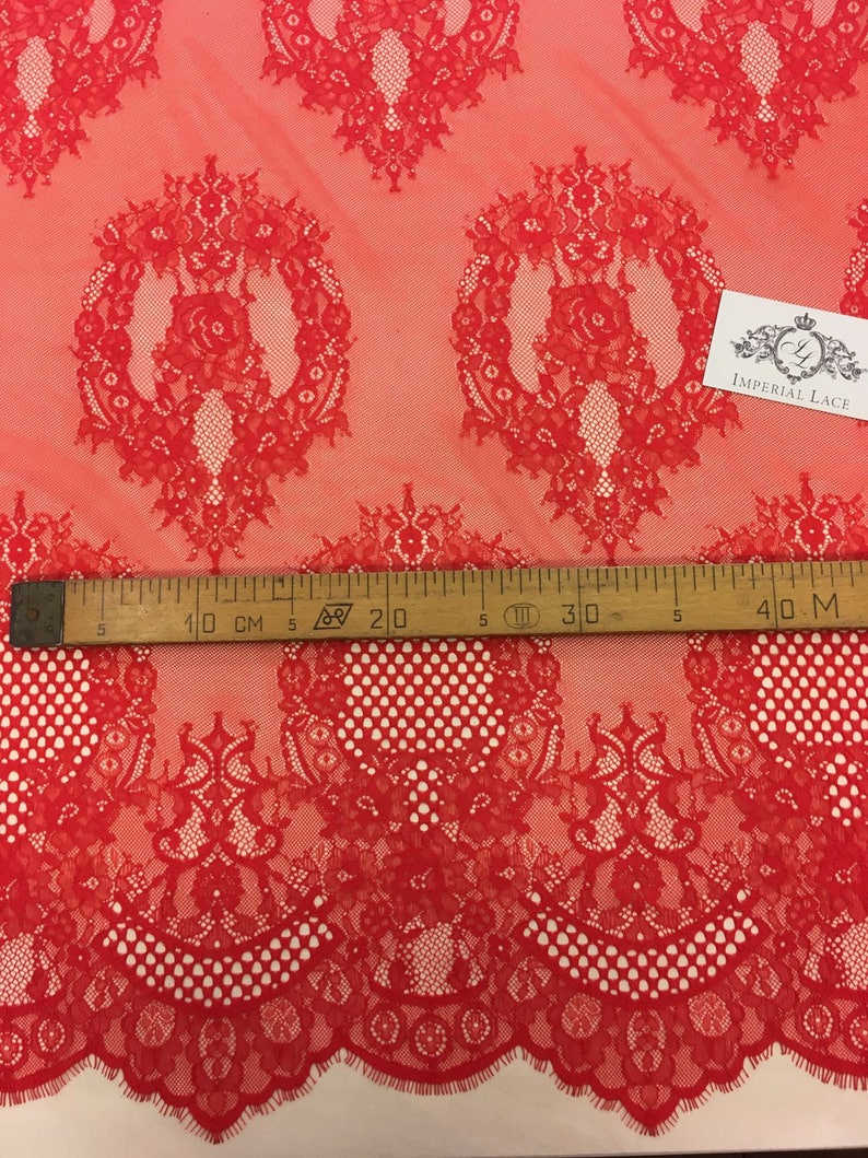 Red Lace Fabric French Lace Embroidered lace Wedding Lace | Etsy