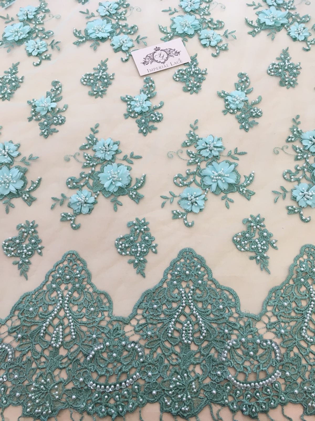 3D Lace Fabric Green Beaded Lace Fabric French Lace Wedding | Etsy