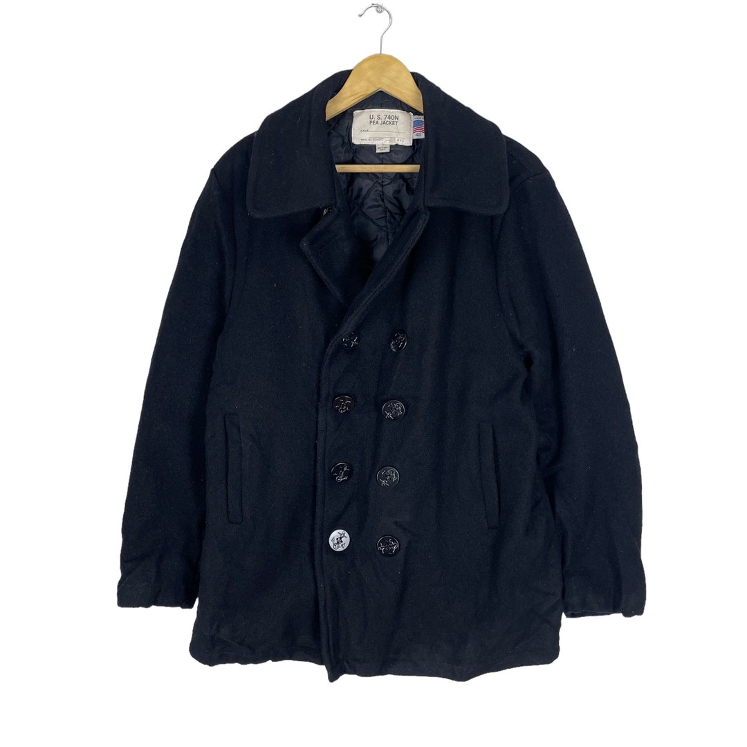 Vintage 90s SCHOTT USN 740 Military Peacoat Jacket Black Colour Size 40 ...