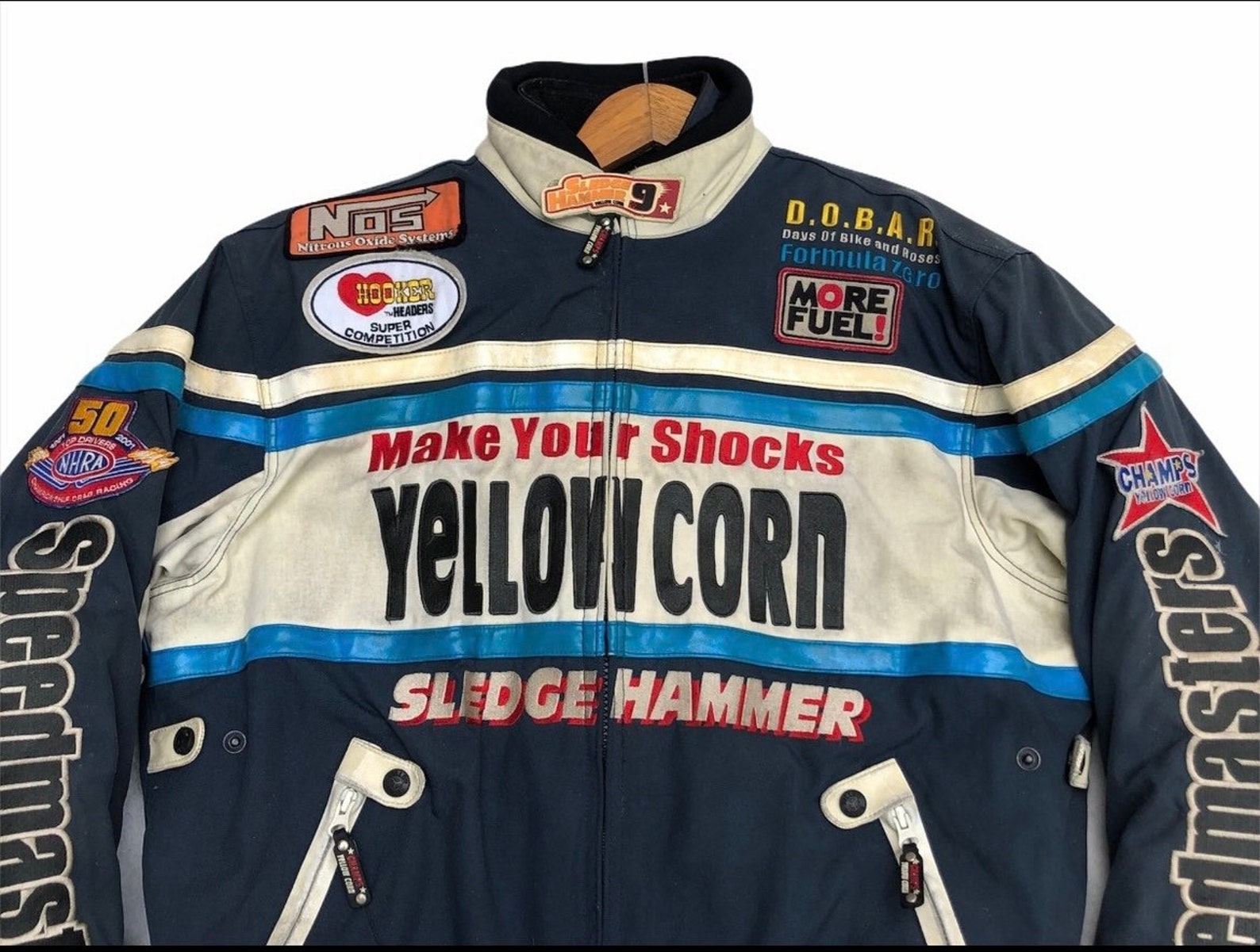 Vintage 90s Yellow Corn NHRA Bikers Sledge Hammer Racing Team Jacket ...