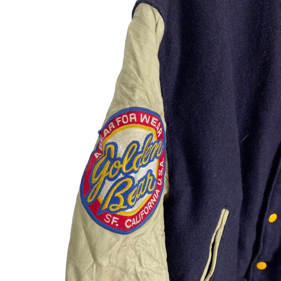 Vintage 90s Golden Bear Varsity Leather Jacket Navy C… - Gem