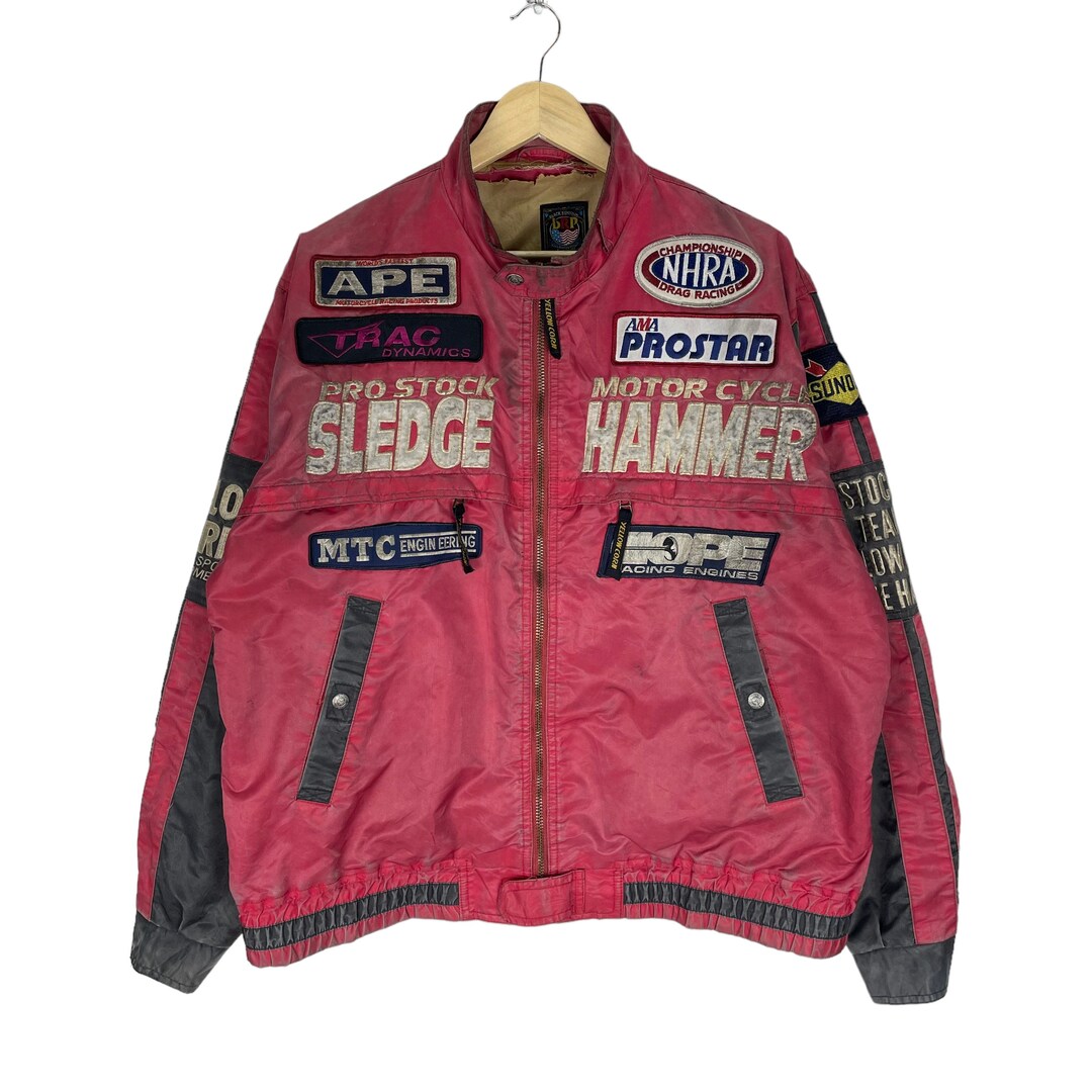 Vintage 90s Yellow Corn NHRA Bikers Sledge Hammer Racing Team Jacket ...