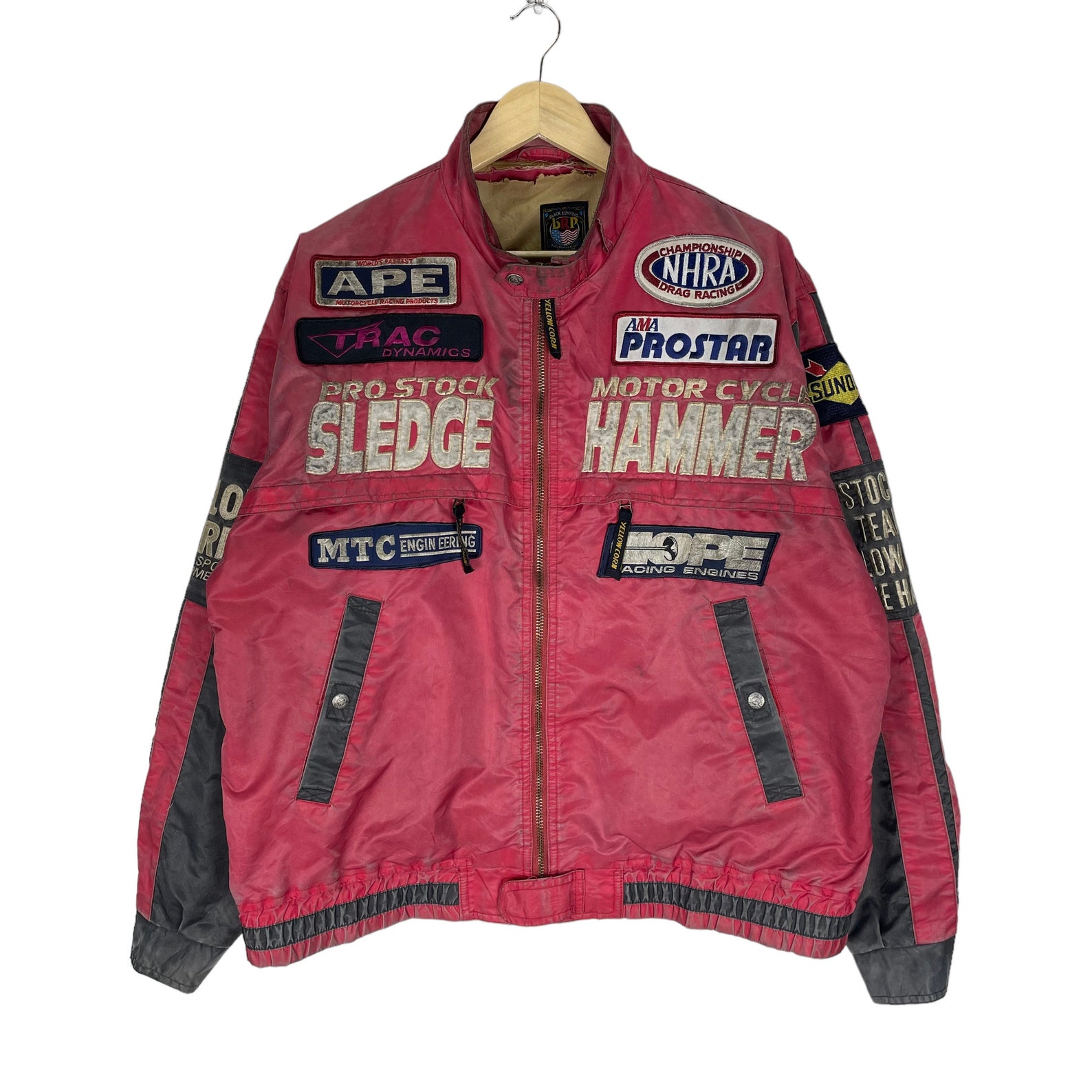 Vintage 90s Yellow Corn NHRA Bikers Sledge Hammer Racing Team Jacket ...