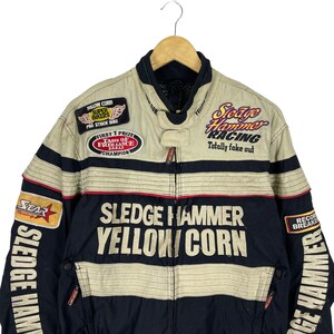 Vintage 90s Yellow Corn NHRA Bikers Sledge Hammer Racing Team Jacket ...