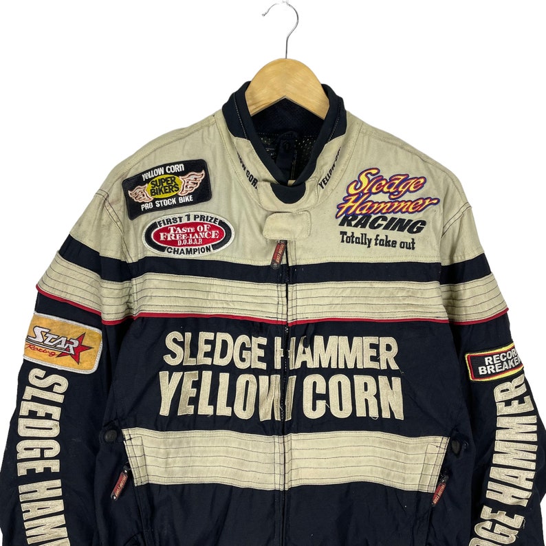 Vintage 90s Yellow Corn NHRA Bikers Sledge Hammer Racing Team Jacket ...