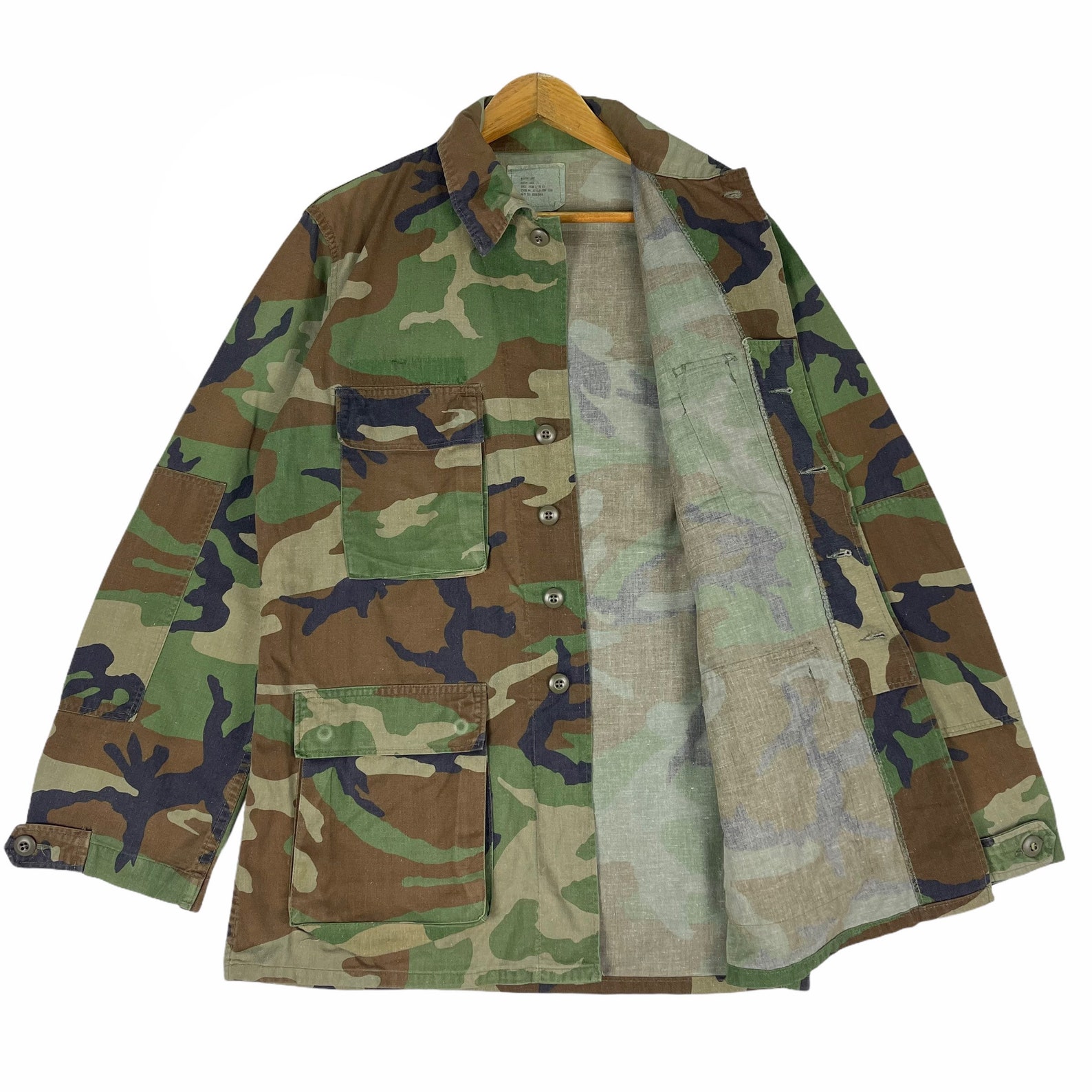 Vintage 90s Army Camo Military Light Jacket Uniform Camouflage Size ...