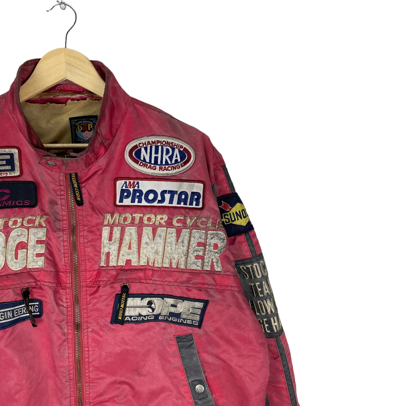 Vintage 90s Yellow Corn NHRA Bikers Sledge Hammer Racing Team Jacket ...