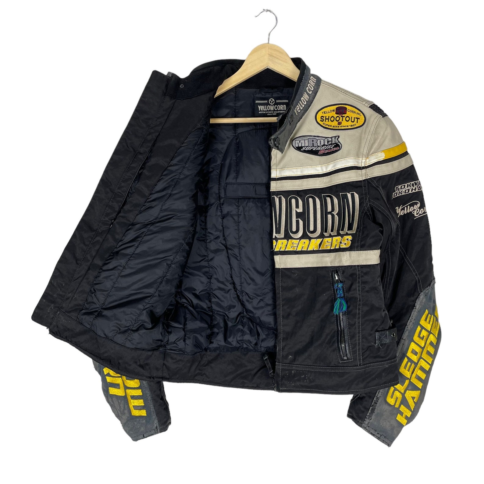 Vintage 90s Yellow Corn NHRA Bikers Sledge Hammer Racing Team Jacket ...