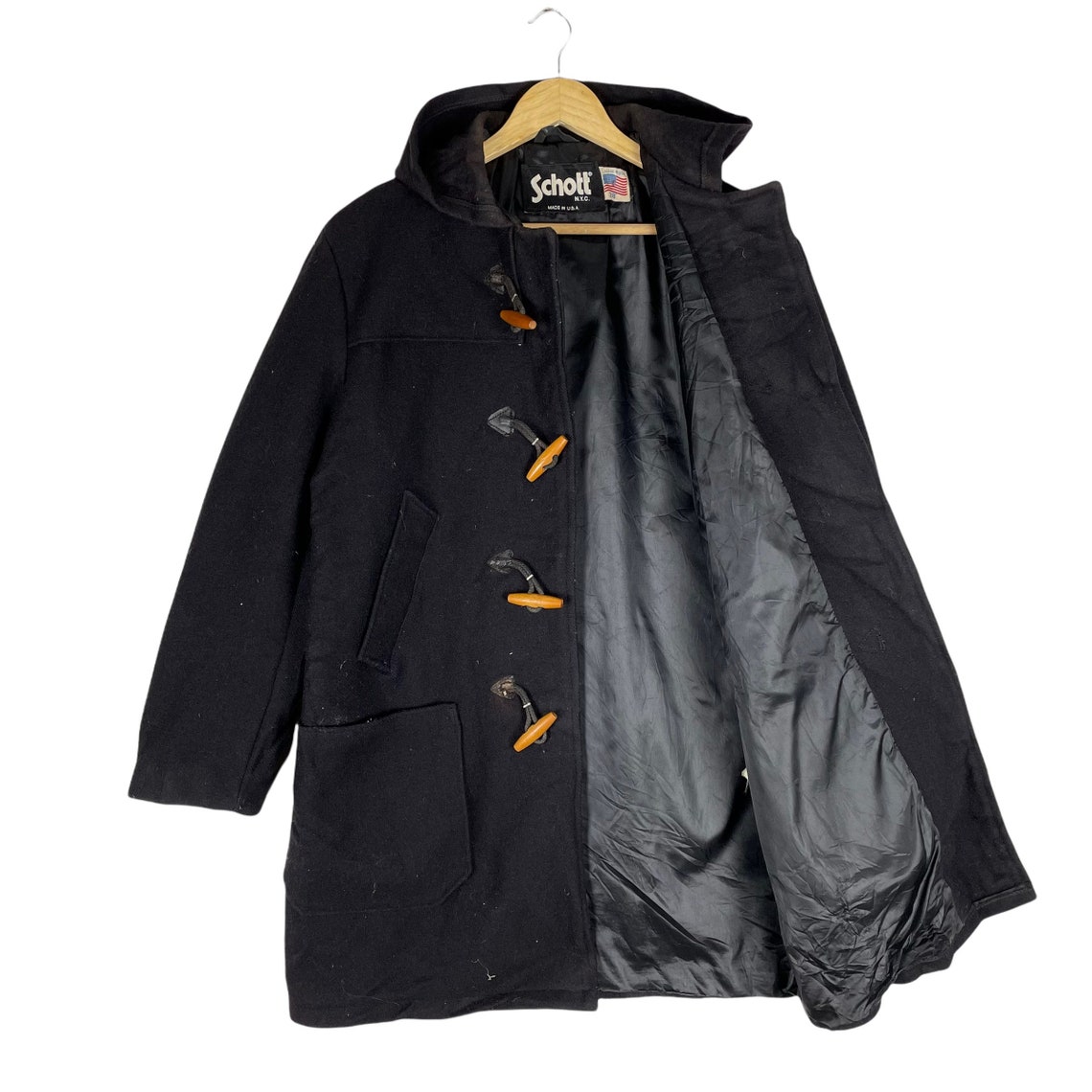 SCHOTT USA Duffle Coat Toggle Button Jacket Black Colour - Etsy