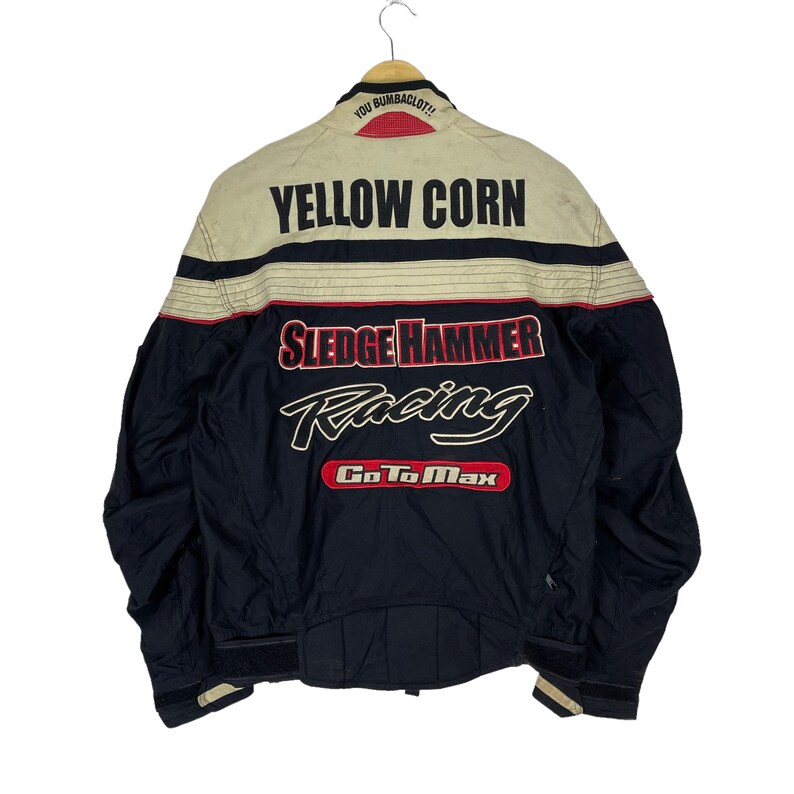 Vintage 90s Yellow Corn NHRA Bikers Sledge Hammer Racing Team Jacket ...