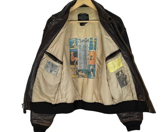 Vintage 80s AVIREX Type A2 Sack Time Leather Flyers Bomber Vintage 80s AVIREX Type A2 Sack Time Leather Flyers Bomber