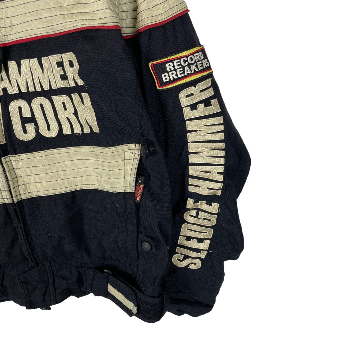 Vintage 90s Yellow Corn NHRA Bikers Sledge Hammer Racing Team Jacket ...