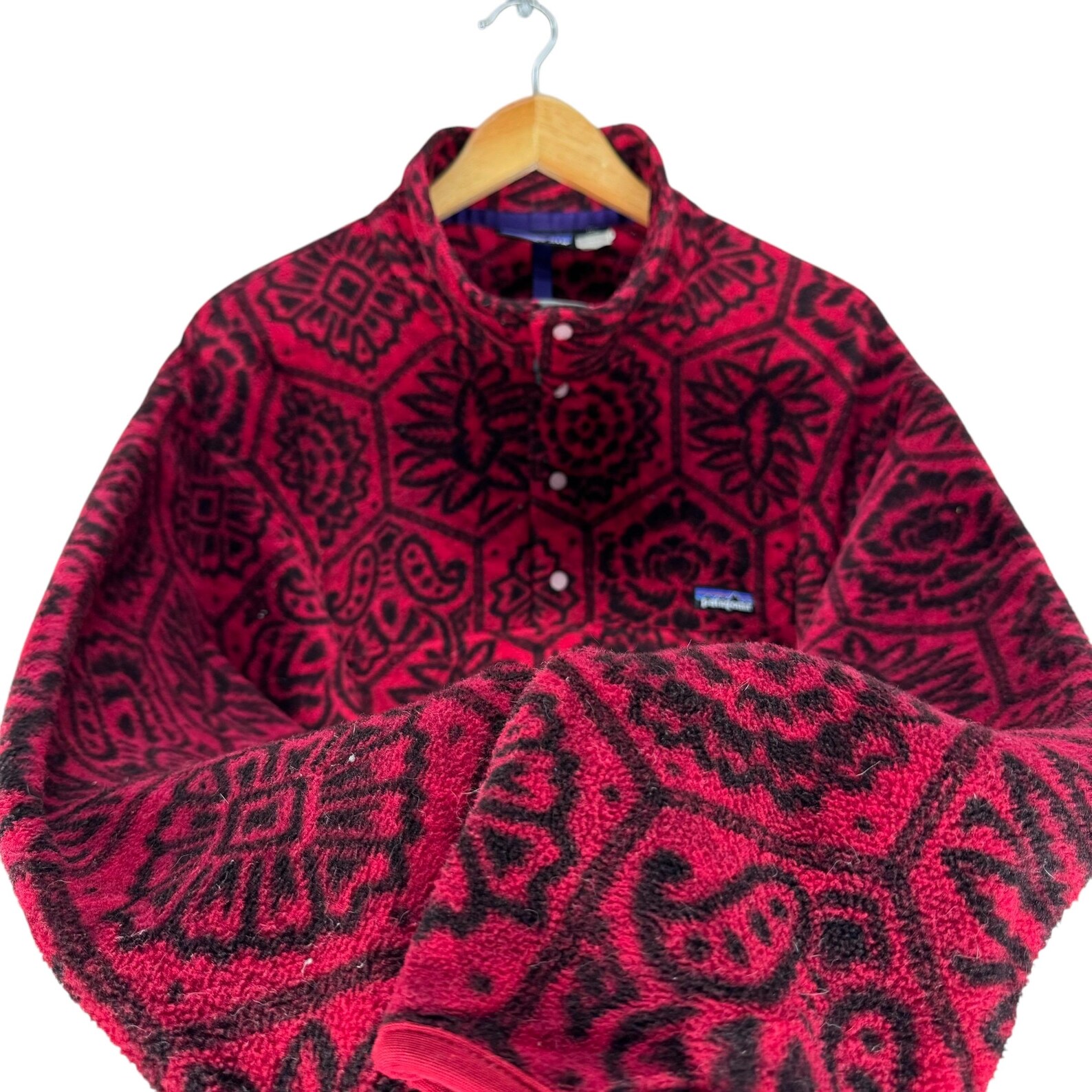 Vintage 90s Patagonia Fleece Jacket: Paisley Print, Red, Medium - Etsy