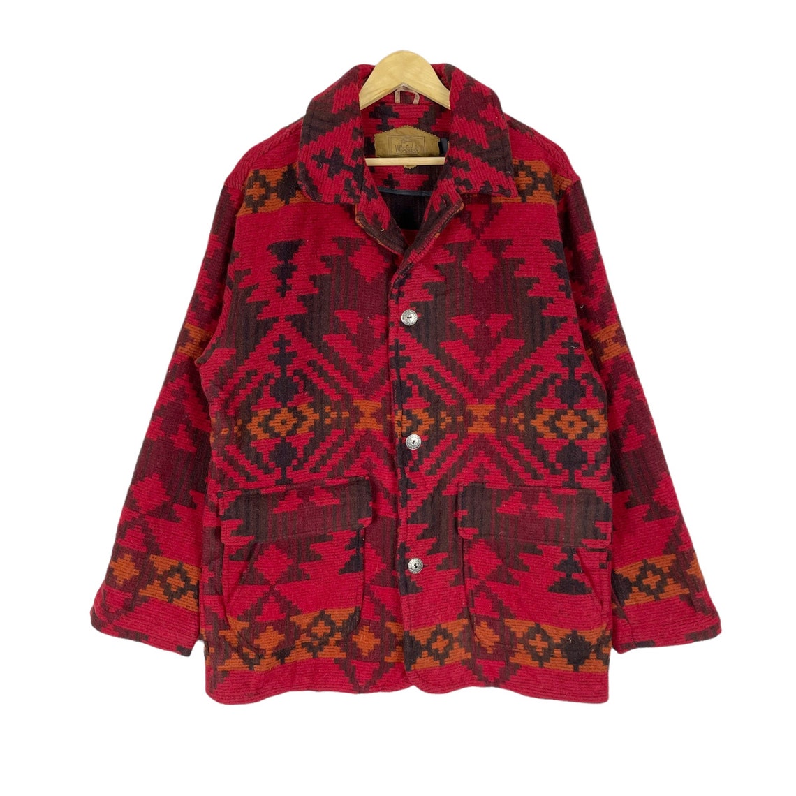 Vintage 90s Woolrich Aztec Wool Zipper Jacket Native Navajo Red Colour ...