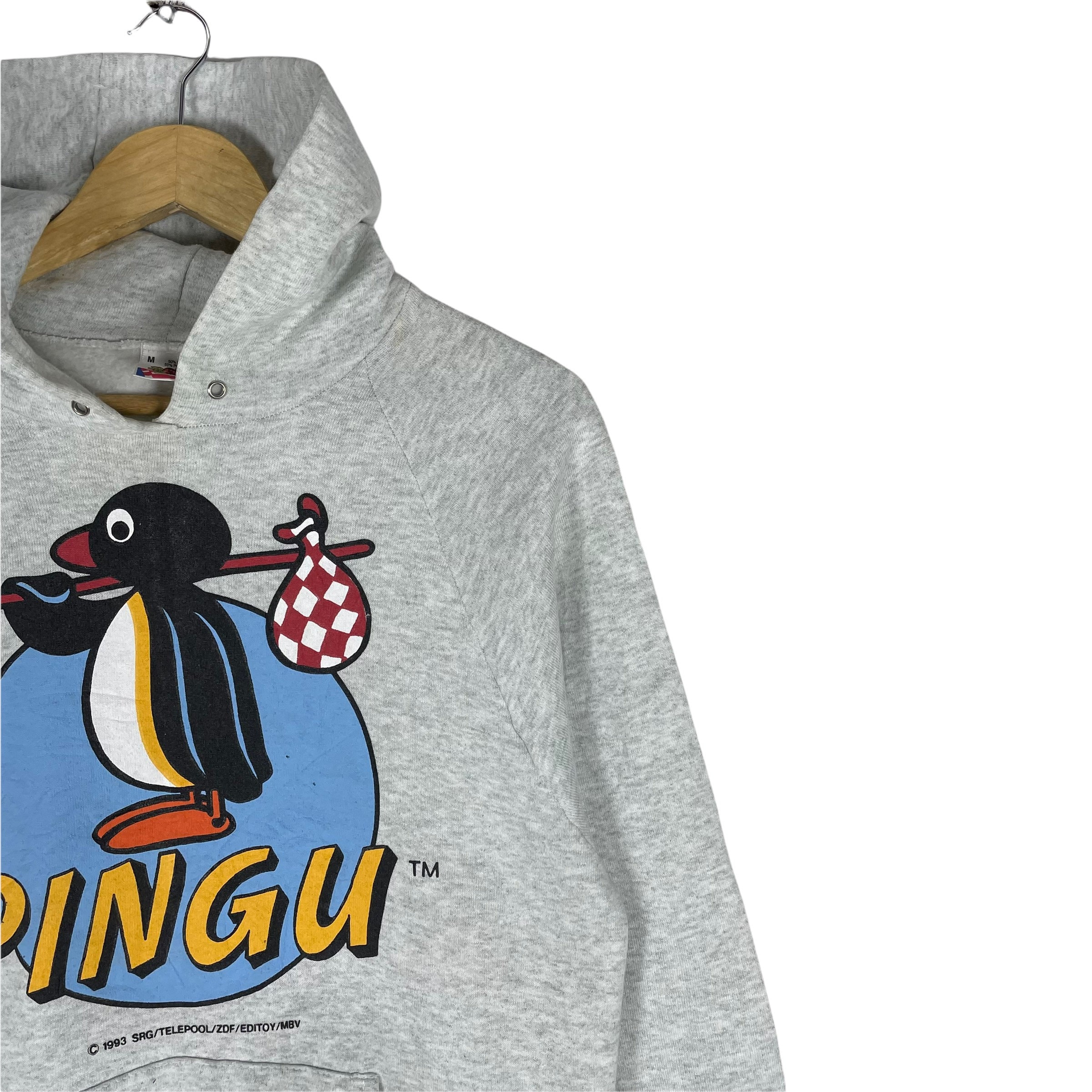 Vintage 90s Pingu Entertainment Cartoon Funny Grey Colour Hoodie ...