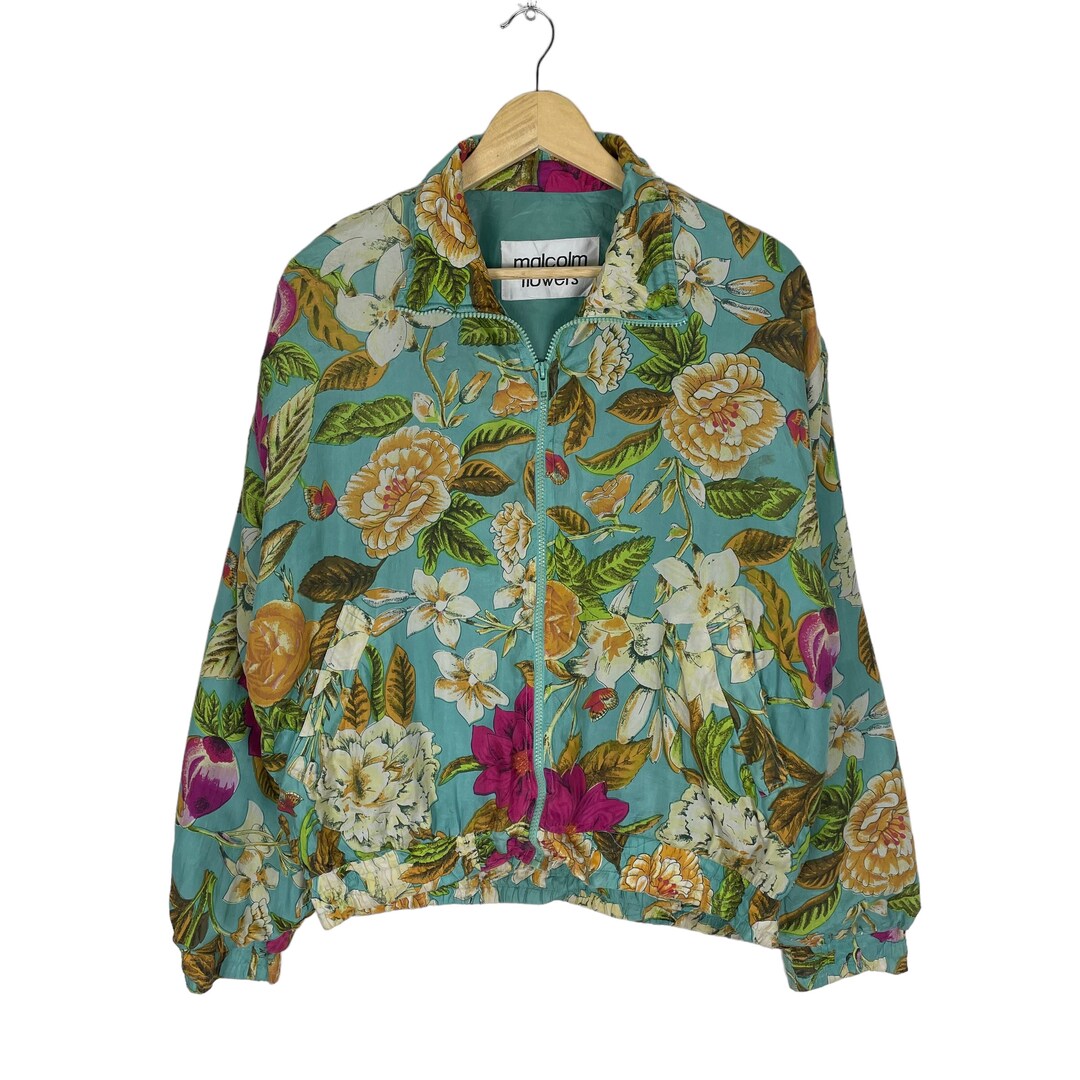 90s Malcom Flower Pop Art Baroque Silk Zipper Women Jacket Size Small ...