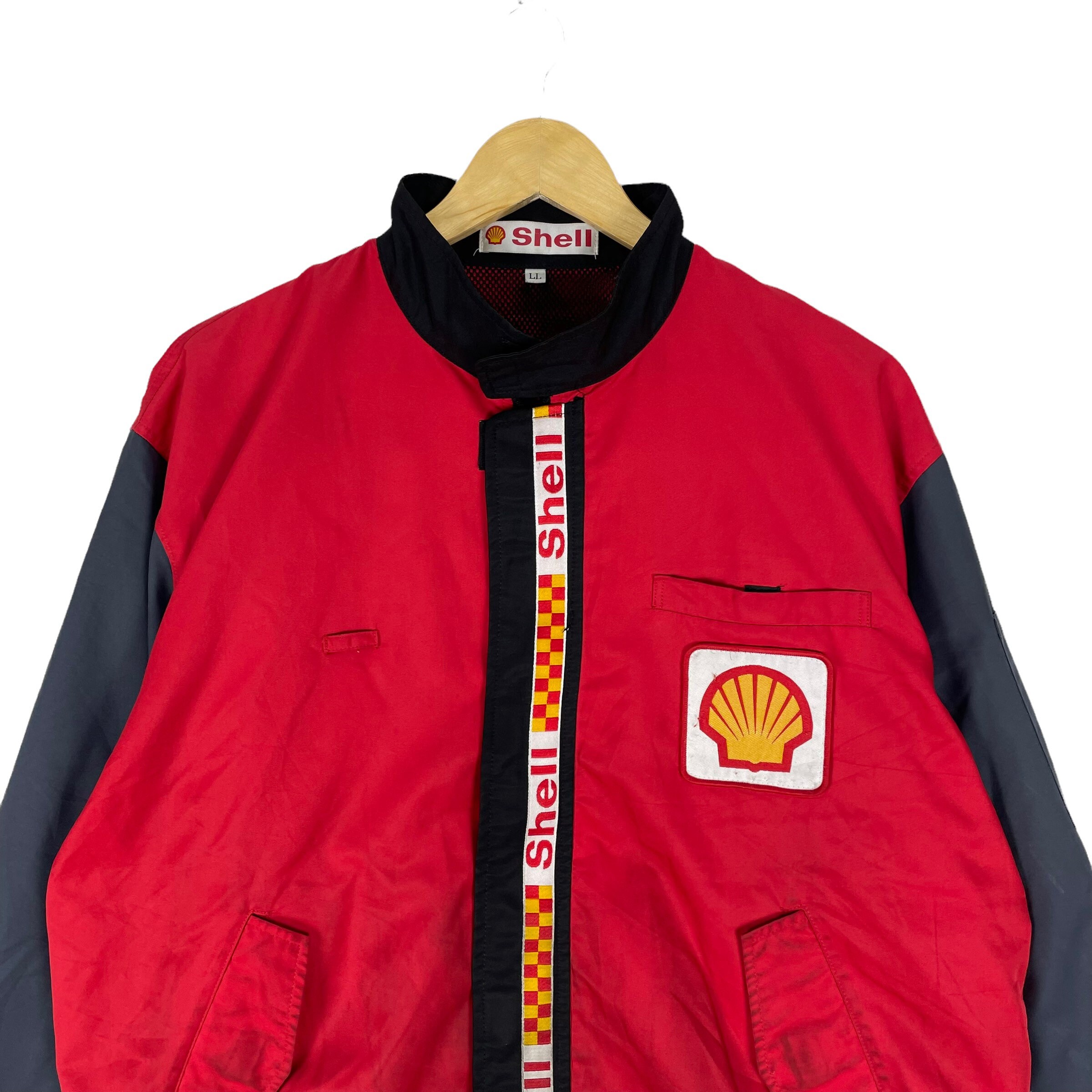 Vintage 90s Shell Oil Power Racing Team Bomber Light Zipper Jacket Red ...