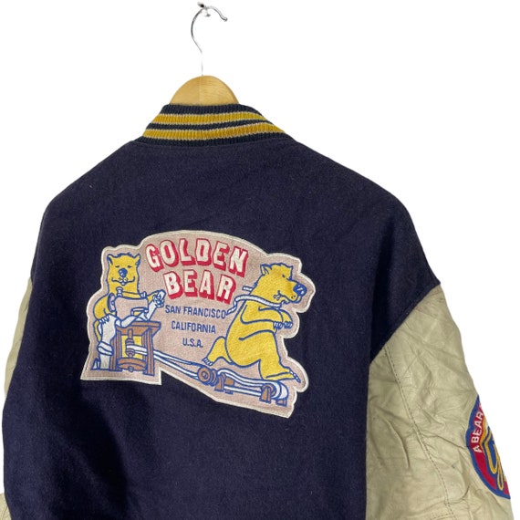 Vintage 90s Golden Bear Varsity Leather Jacket Navy C… - Gem