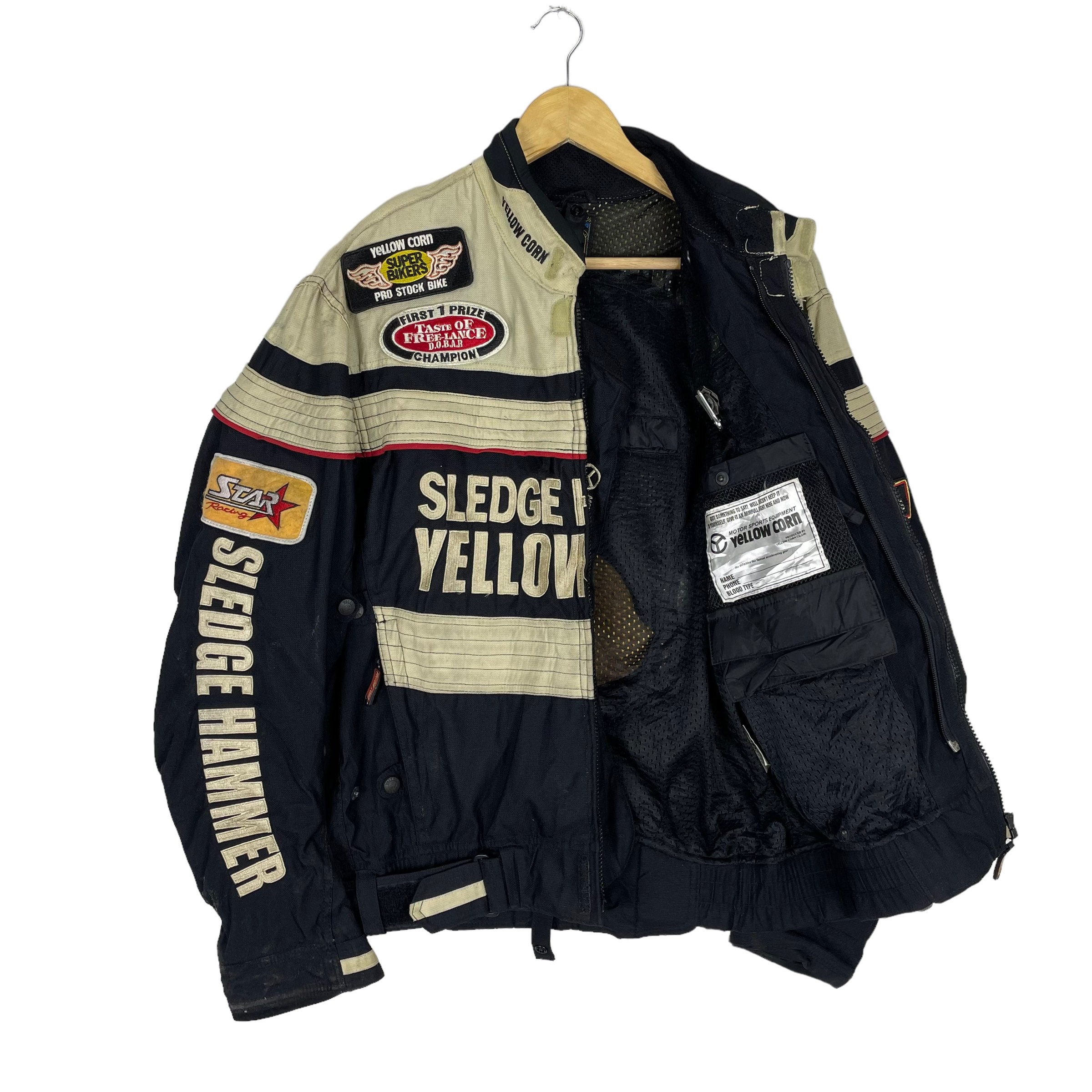 Vintage 90s Yellow Corn NHRA Bikers Sledge Hammer Racing Team Jacket ...