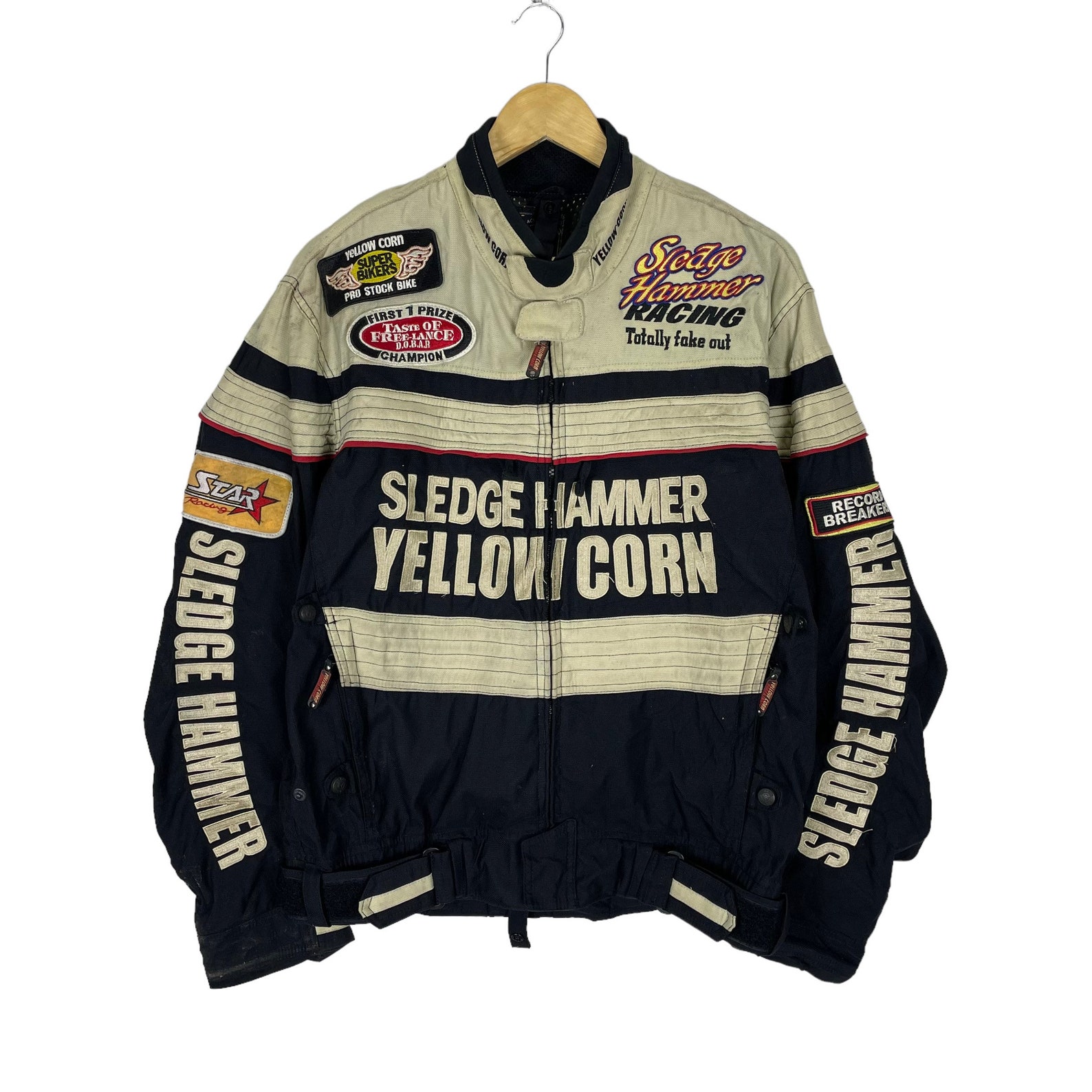 Vintage 90s Yellow Corn NHRA Bikers Sledge Hammer Racing Team Jacket ...