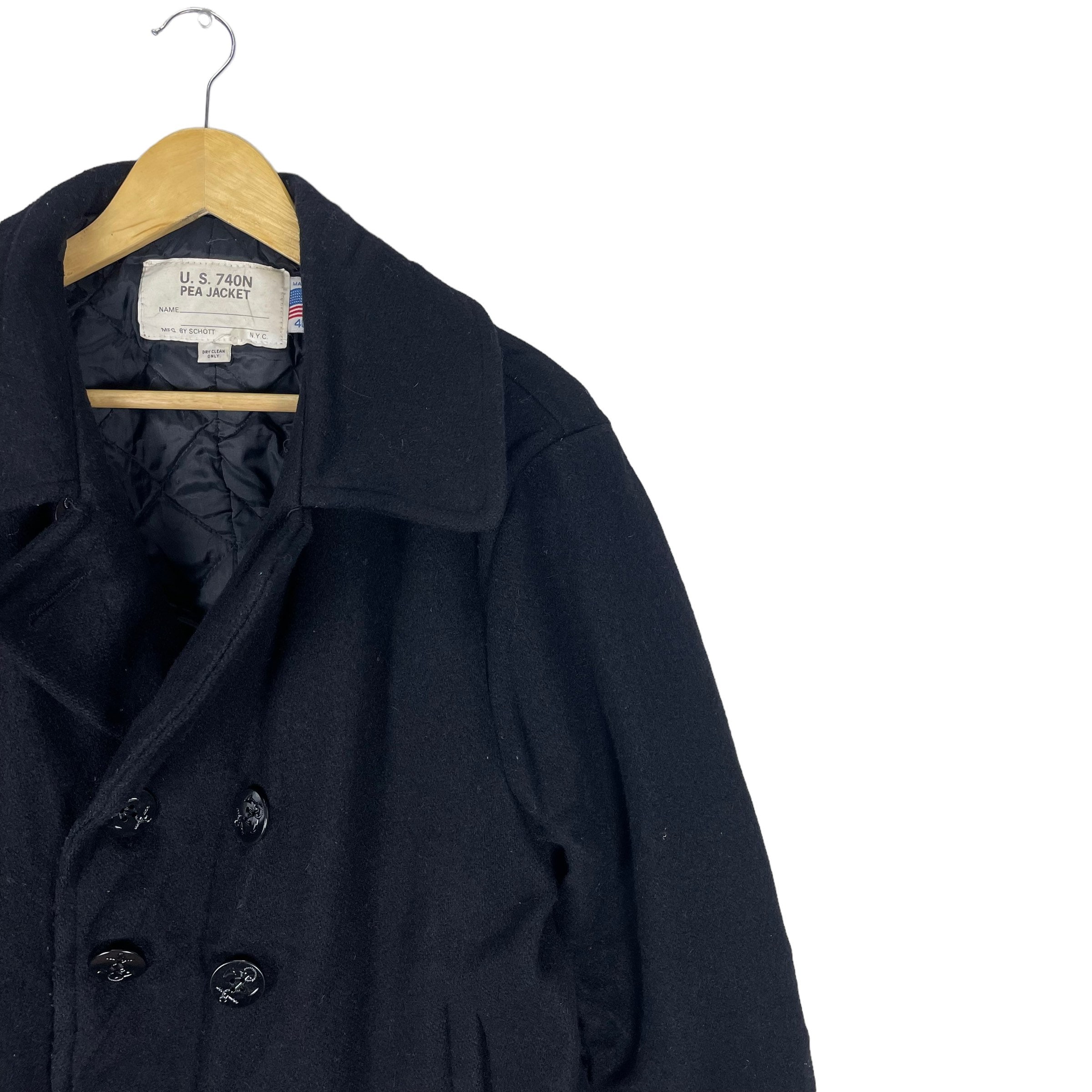 Vintage 90s SCHOTT USN 740 Military Peacoat Jacket Black Colour Size 40 ...