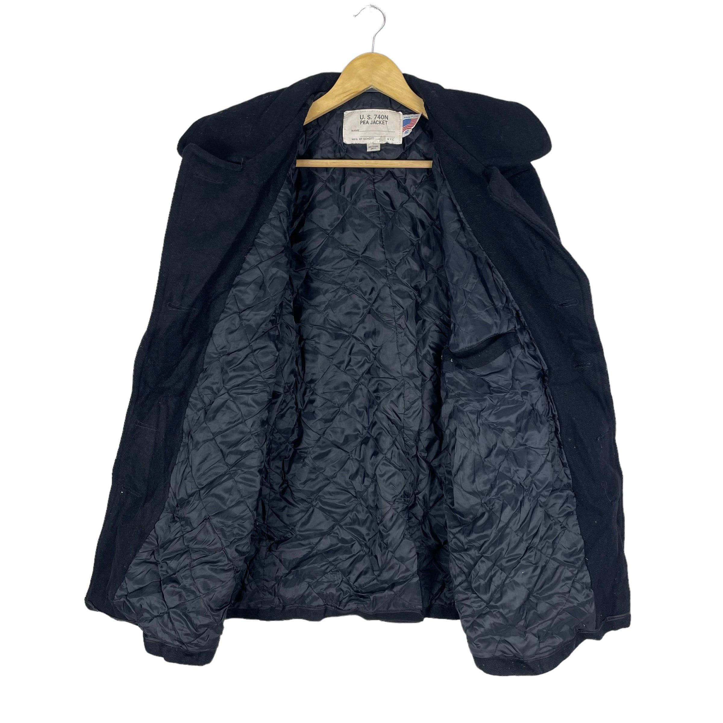 Vintage 90s SCHOTT USN 740 Military Peacoat Jacket Black Colour Size 40 ...