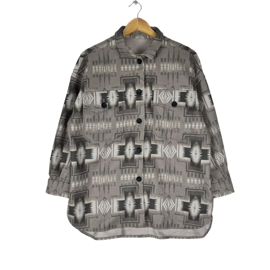 Vintage Ciaopanic Native Aztec Button Flannel Navajo Women Jacket Grey ...