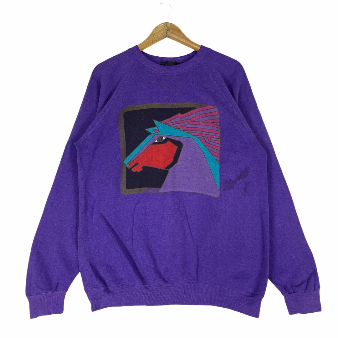 Vintage 90s Samuel Burch Sweatshirt: Neon Horse Art, Purple, Large ...