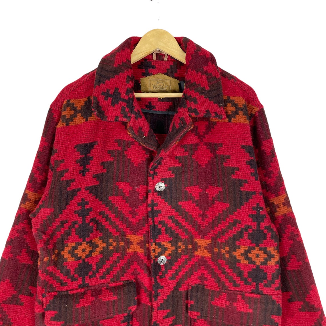 Vintage 90s Woolrich Aztec Wool Zipper Jacket Native Navajo Red Colour ...