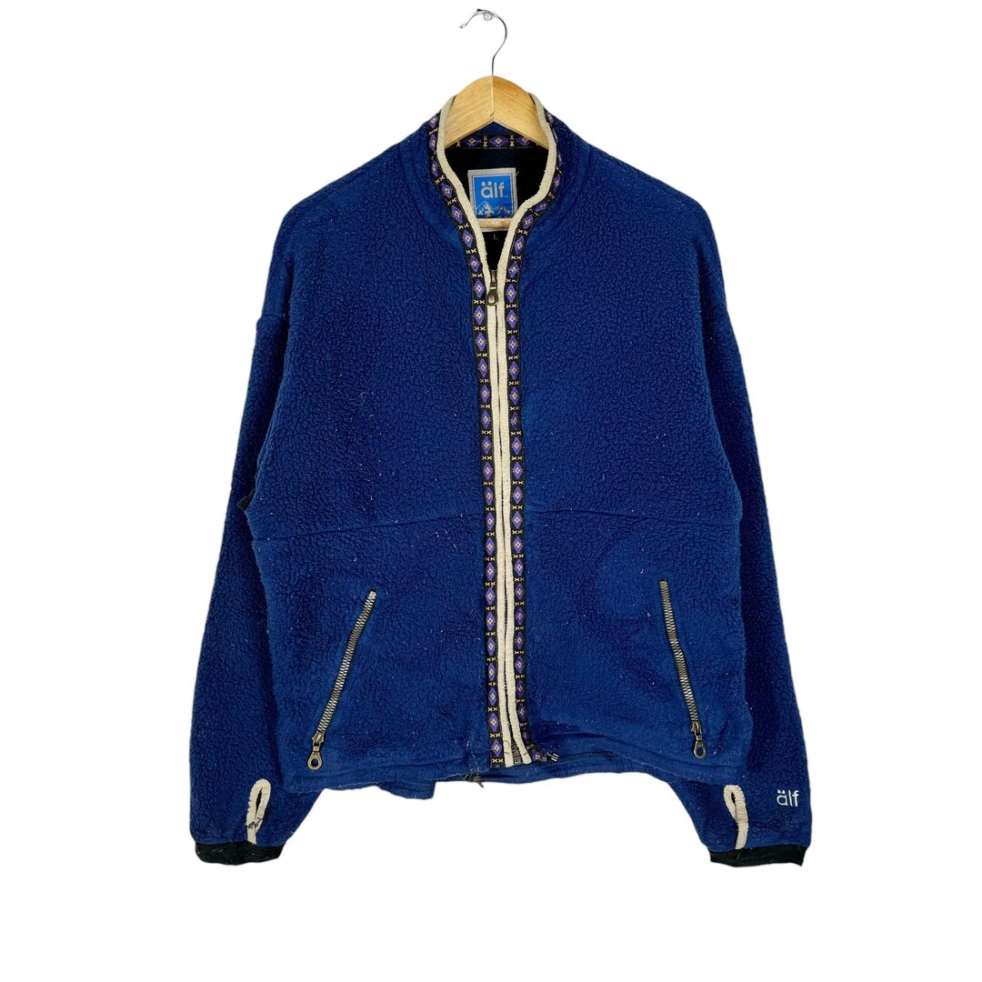 Vintage Alf Kuhl Fleece Jacket: 90s Deep Pile, Blue Art Design (large ...