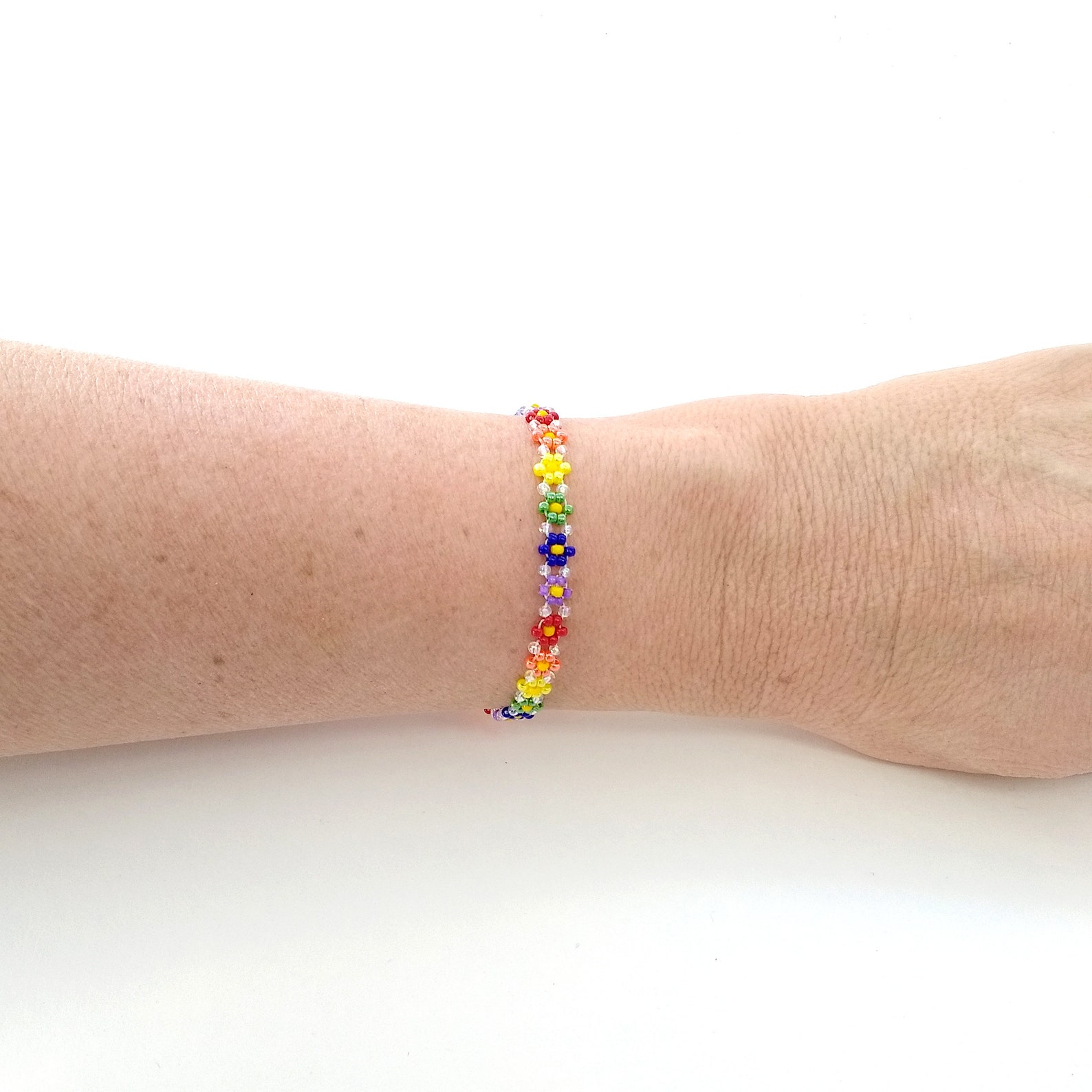 Rainbow Daisy Chain Bracelet Seed Bead Flower Jewelry T Etsy