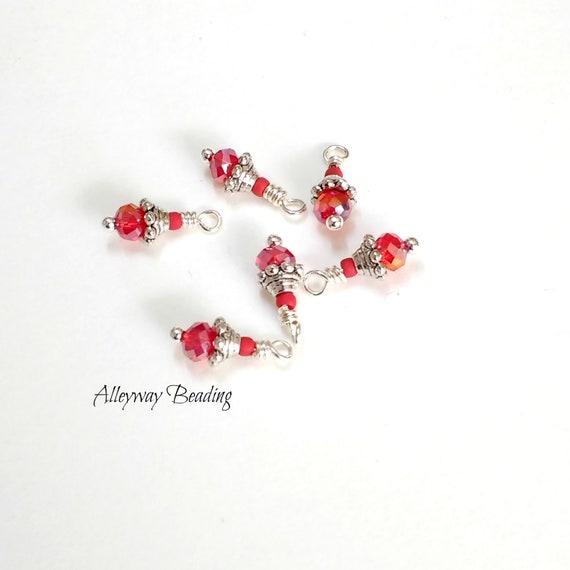 Tiny Red Crystal Charms Sets of 6/8/10 Pcs Sterling Silver | Etsy