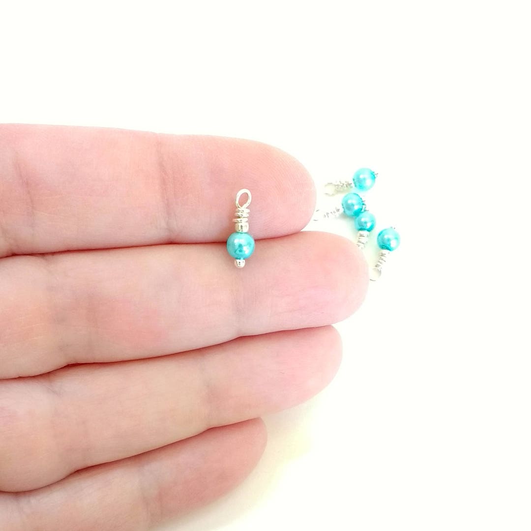 Tiny Teal Glass Pearl Charms 4mm Glass Bead Charms Sets of 6 - Etsy