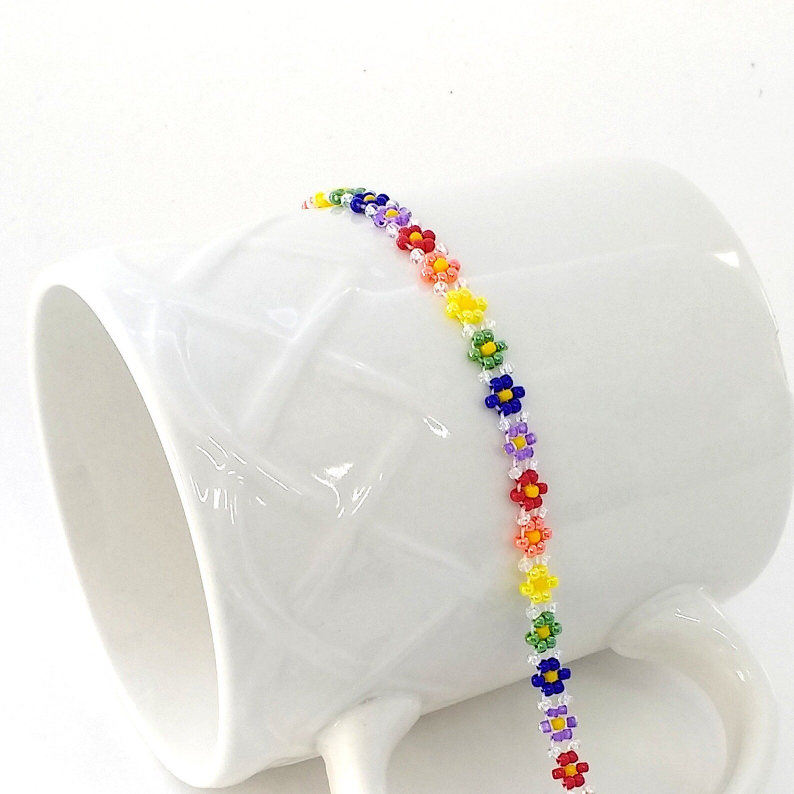 Rainbow Daisy Chain Bracelet Seed Bead Flower Jewelry T Etsy
