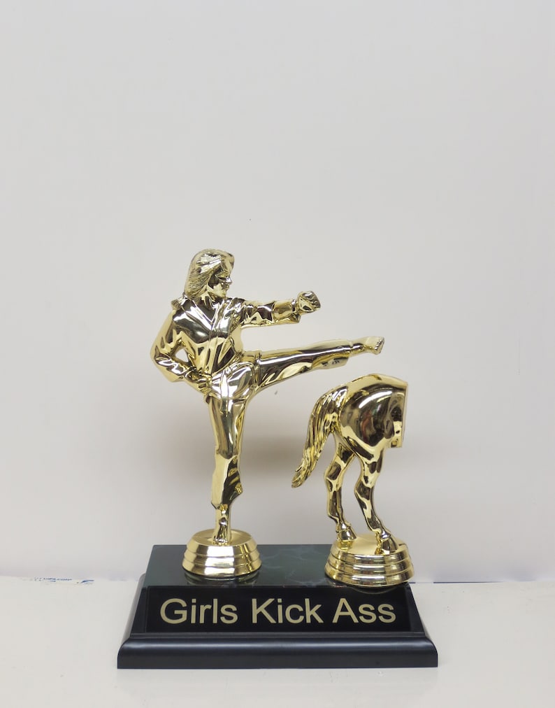 Girls Kick Ass Funny Trophy Karate Trophy Jack Ass Horses Rear Funny ...