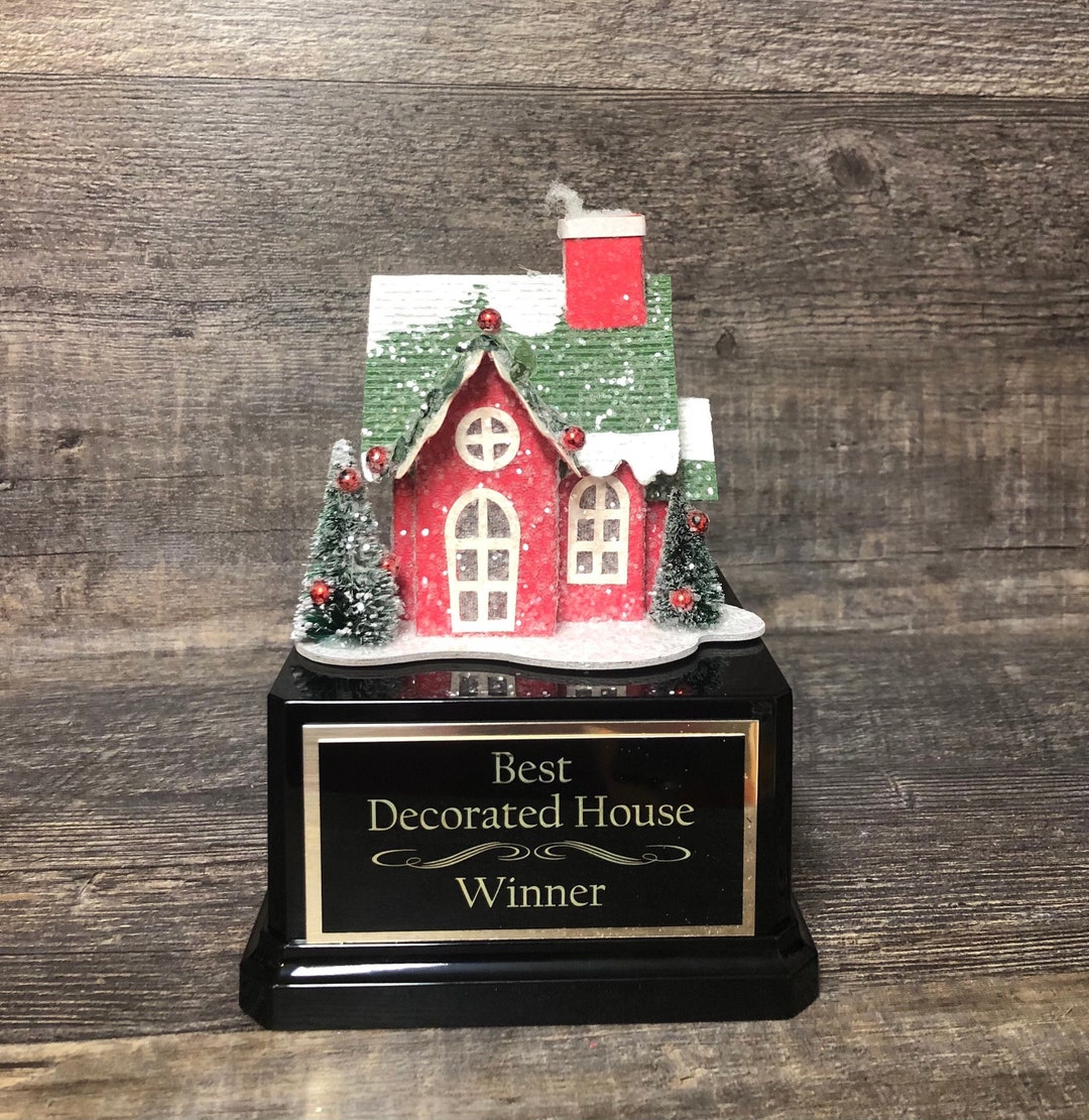 Best Decorated House Trophy Best Holiday Lights Bottle Brush Trees ...