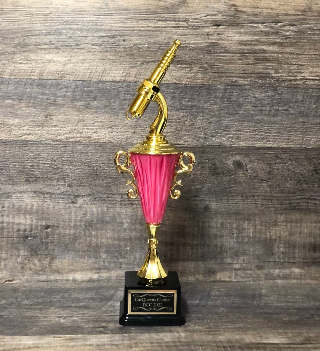 Girls PINK Car Show Trophy Spark Plug Hot Rod 16" Racing Trophy Gold ...