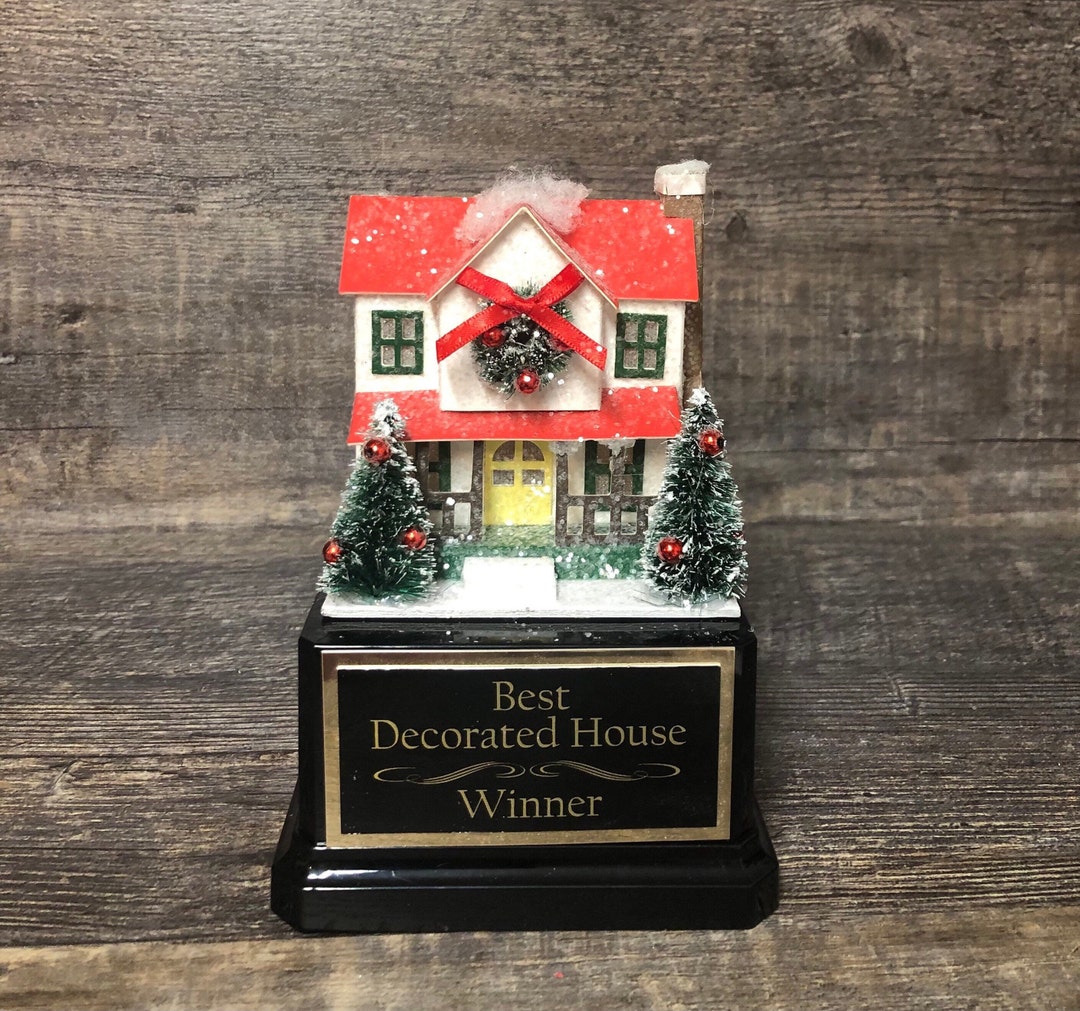 Best Decorated House Trophy Best Holiday Lights Bottle Brush Trees ...