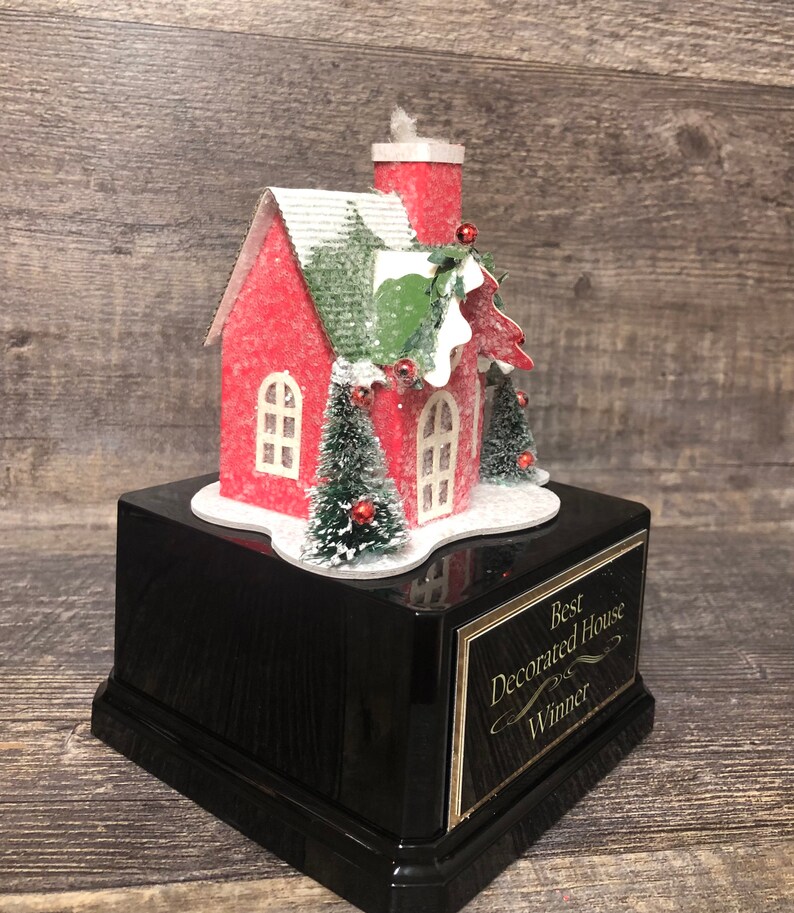 Best Decorated House Trophy Best Holiday Lights Bottle Brush Trees ...