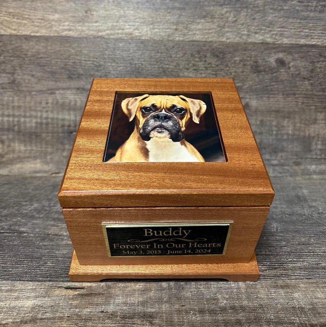 Pet Urn Dog Urn MAHOGANY Memorial Keepsake Cremation Urn Custom Photo ...