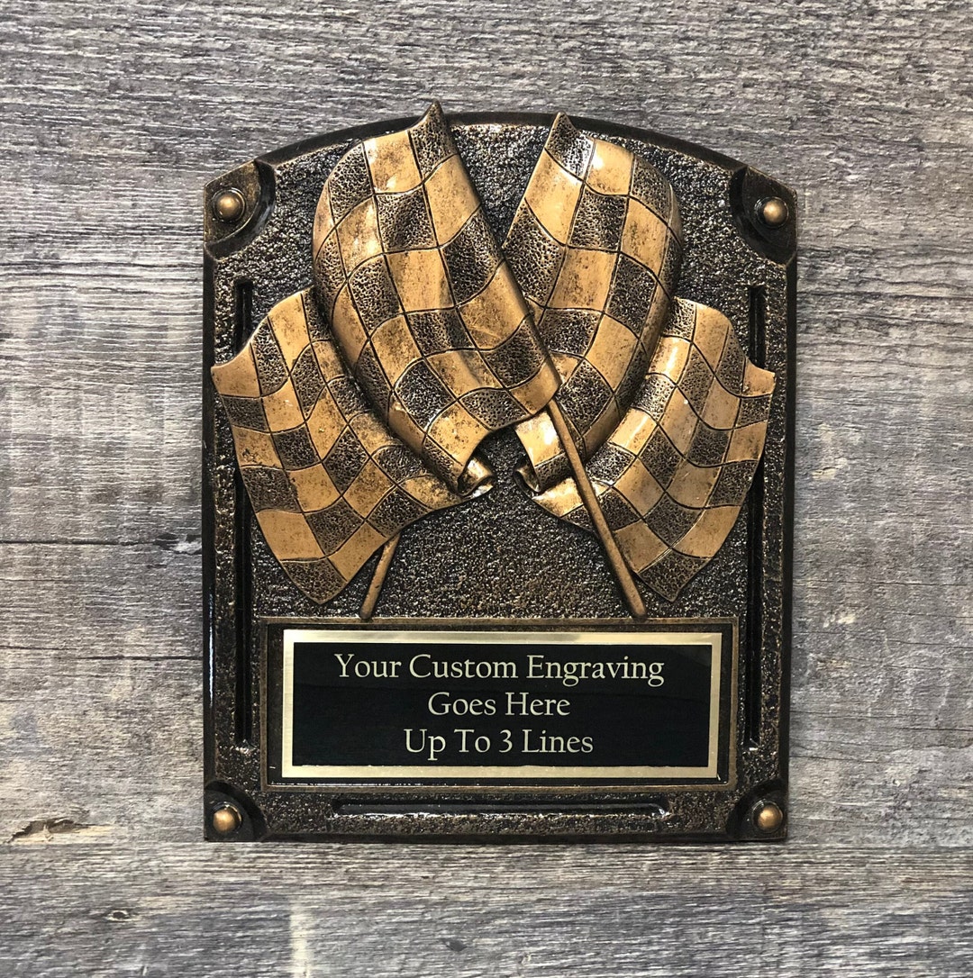 Checkered Flag Racing Trophy Car Show Trophy 8" Race Flag Plaque MX ...