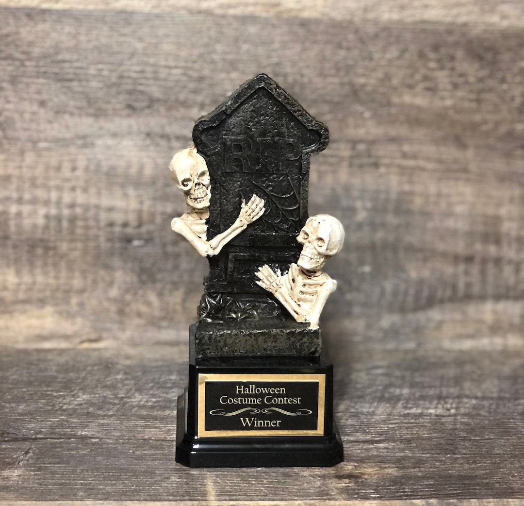 Halloween Trophy READY TO SHIP Skeleton Tombstone Trophy Scariest ...