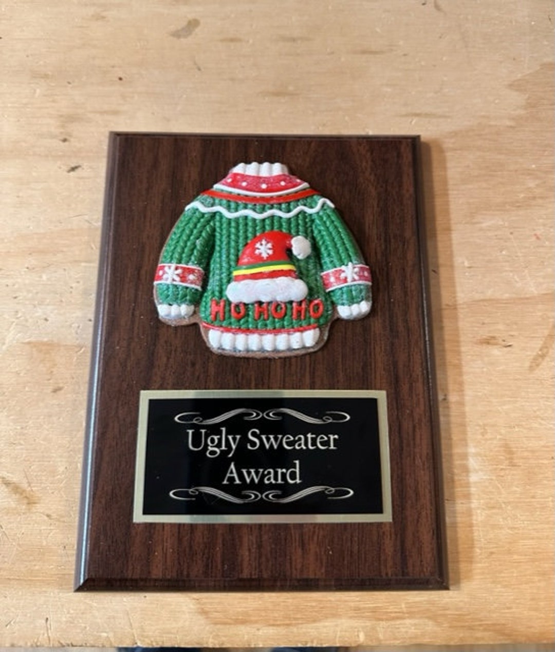 Ugliest Ugly Sweater Christmas Trophy Plaque Best Decorated Door Office ...