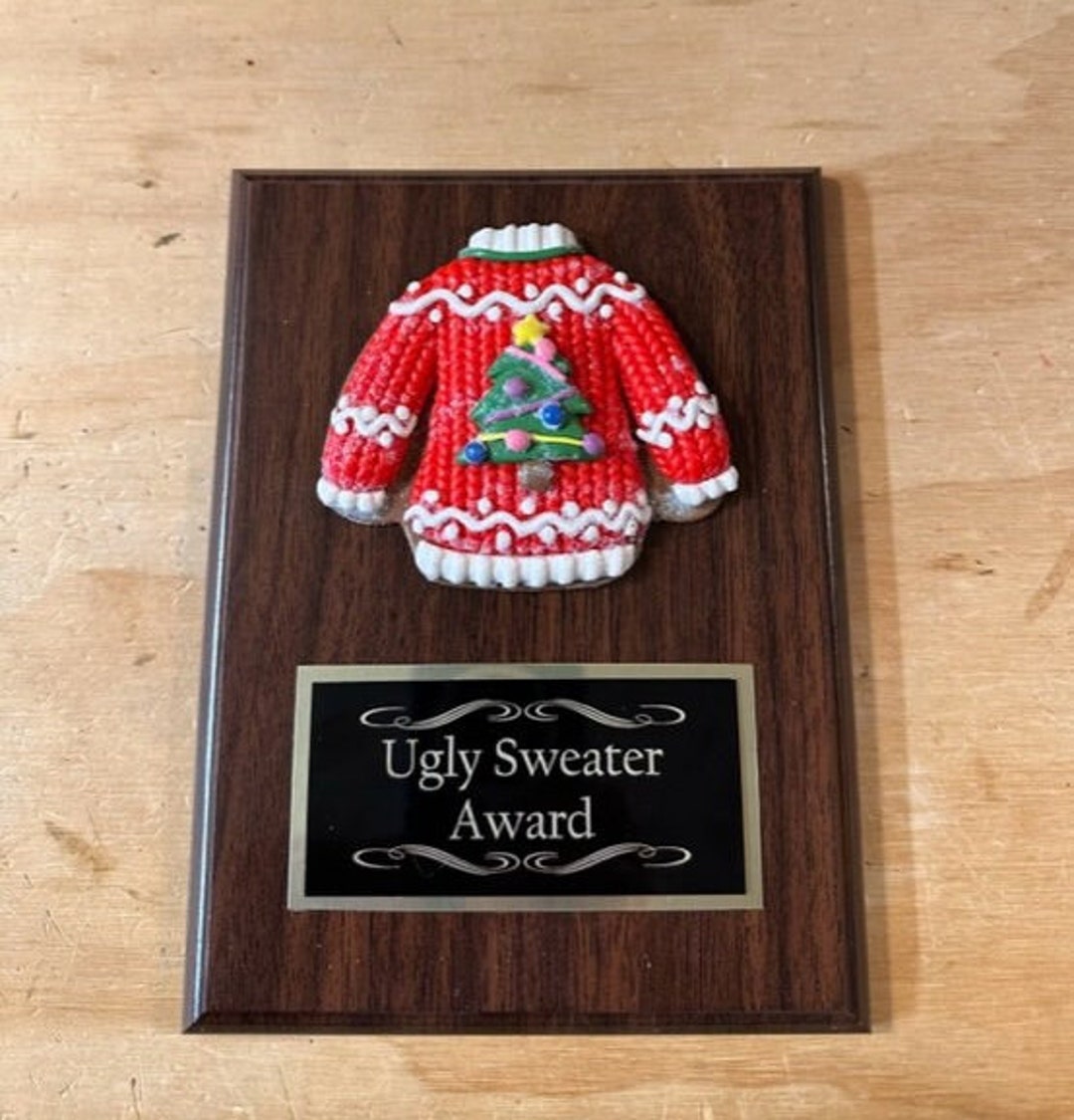 Ugliest Ugly Sweater Christmas Trophy Plaque Best Decorated Door Office ...