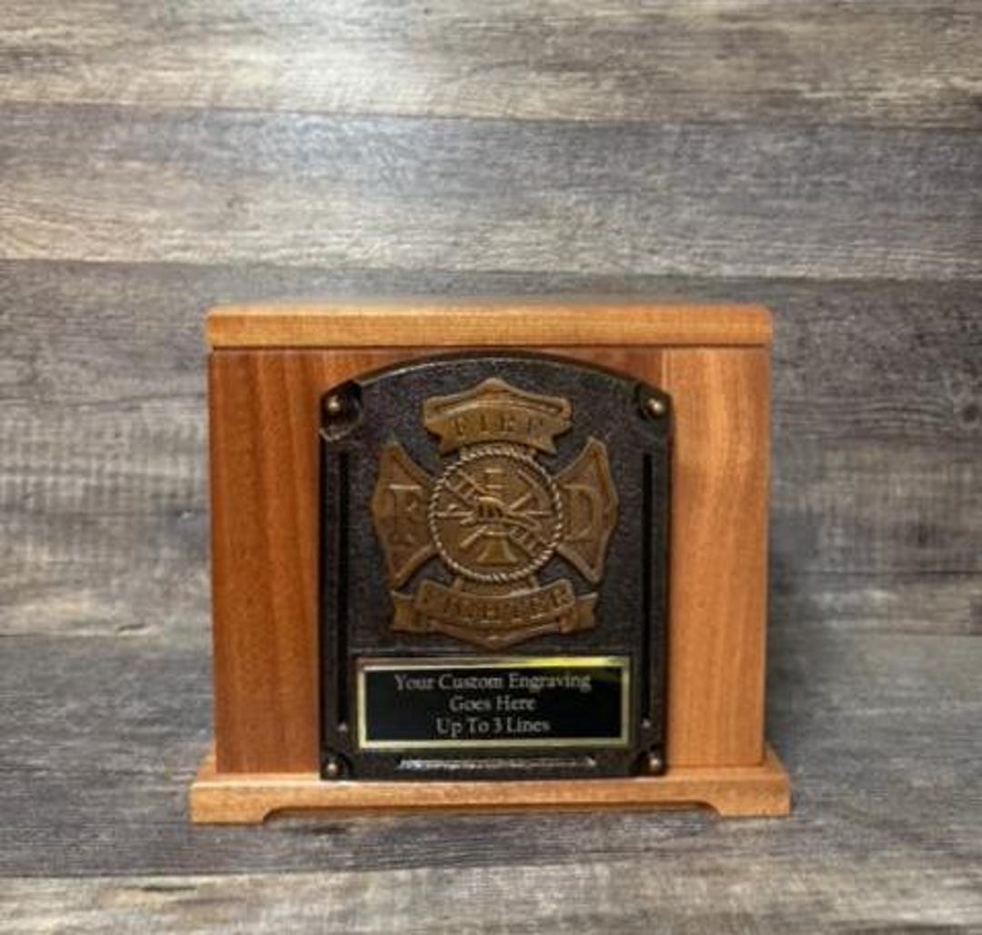 Firefighter MAHOGANY Urn Fireman's Memorial Urn Funeral Cremation Urn ...