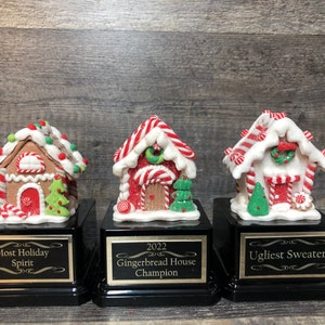 Gingerbread House Trophy Set of 3 Christmas Cookie Decorating Champion Bake off Competition ...