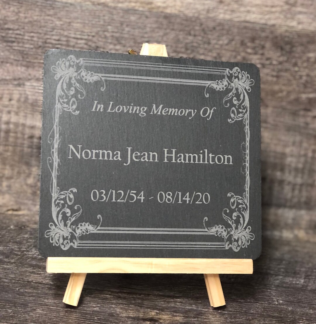 Memorial Stone W/ Wood Easel Memory Stone Slate Remembrance ORNATE ...