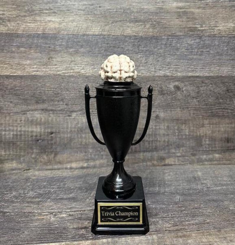 Funny Trivia Night Trophy Knowledge Bowl Brain Family Game Night Trophy ...