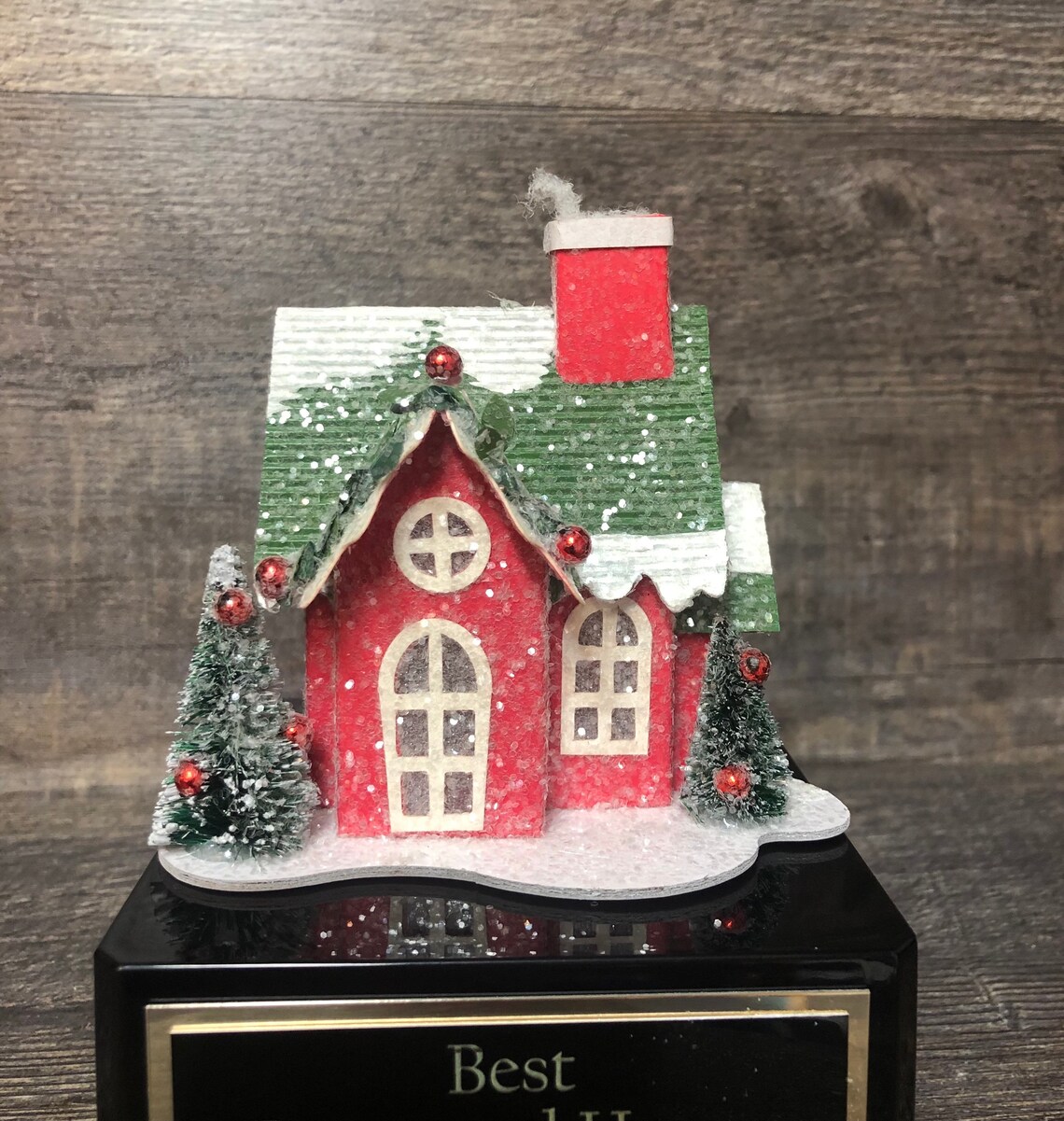 Best Decorated House Trophy Best Holiday Lights Bottle Brush Trees ...