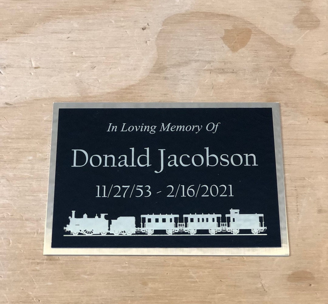 Memorial Urn Plaque Custom Engraved Name Plate Cremation Urn TRAIN ...